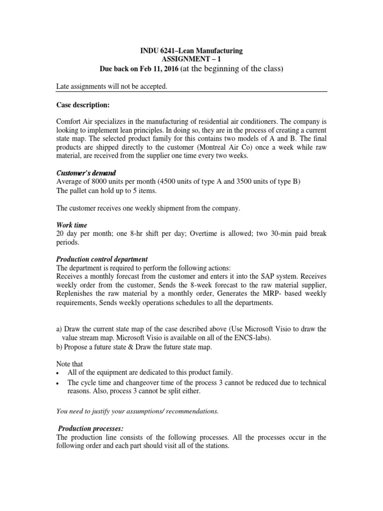 At The Beginning of The Class: INDU 6241-Lean Manufacturing Assignment - 1 Due Back On Feb 11 ...