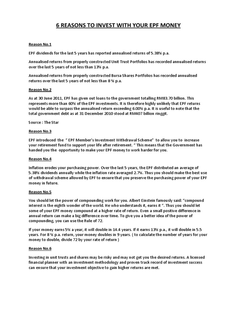 6 Reasons To Invest Your EPF Money | PDF | Finance & Money Management