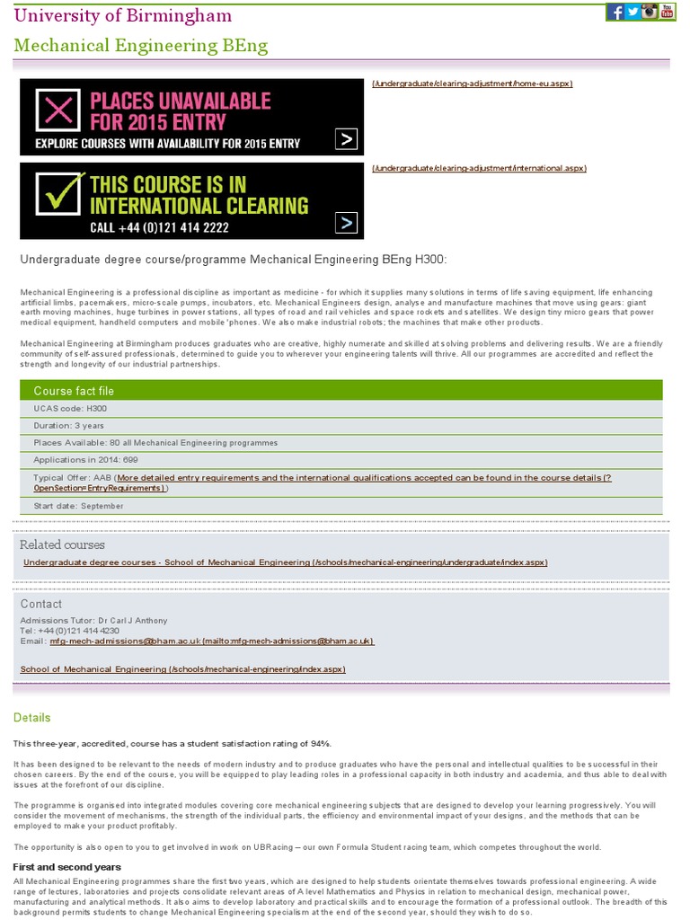 Mechanical Engineering BEng | PDF | Mechanical Engineering | Engineer