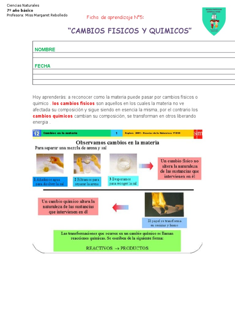 Cambios Físicos y Químicos 7º Básico | PDF