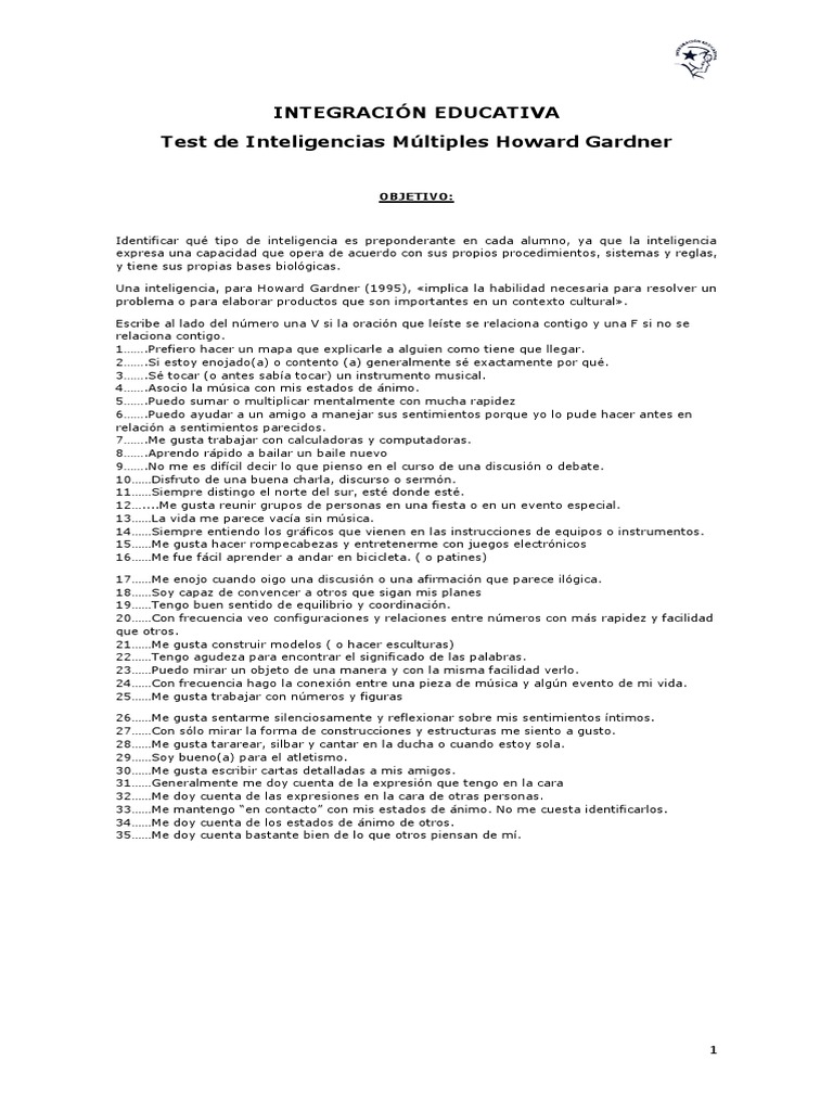 Test de Inteligencias Múltiples Howard Gardner (1).pdf | Ciencia ...