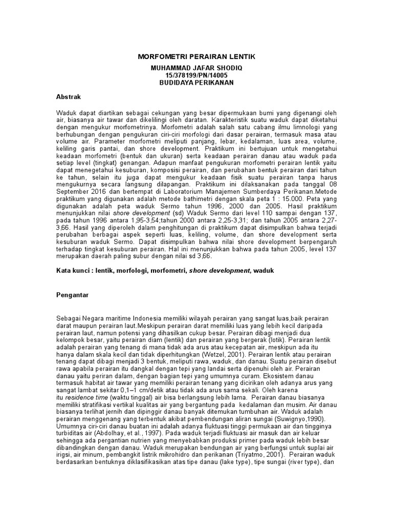Laporan Morfometri Danau | PDF