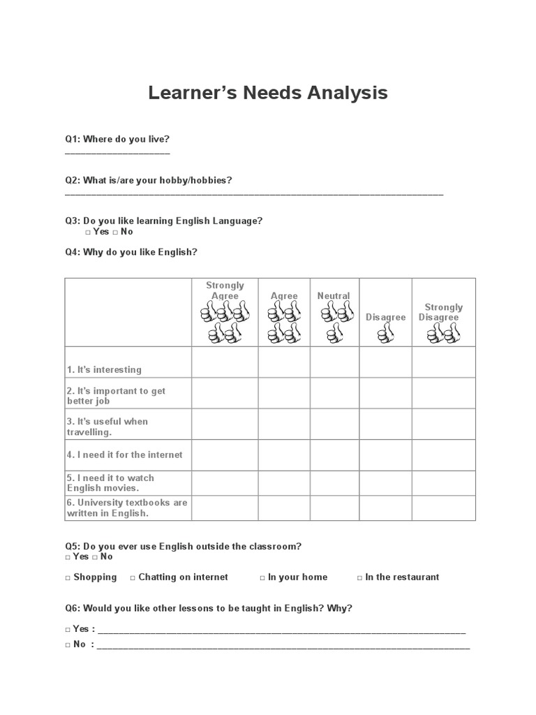 English Learner Needs Assessment Survey | PDF