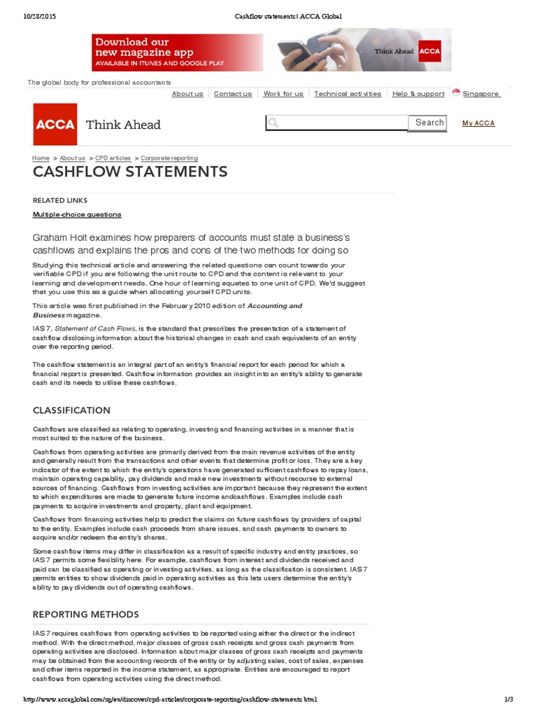 Cashflow Statements _ ACCA Global | Cash Flow Statement | International ...