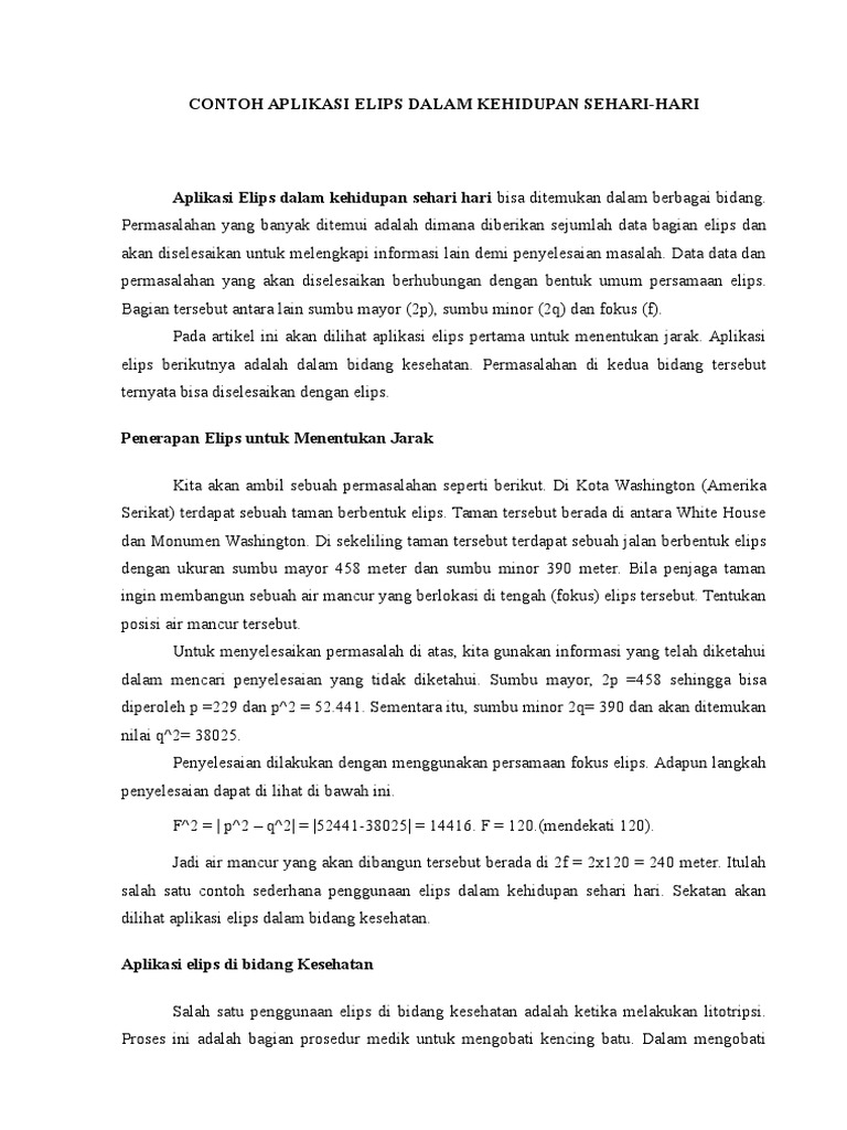 Contoh Aplikasi Elips Dalam Kehidupan Sehari | PDF