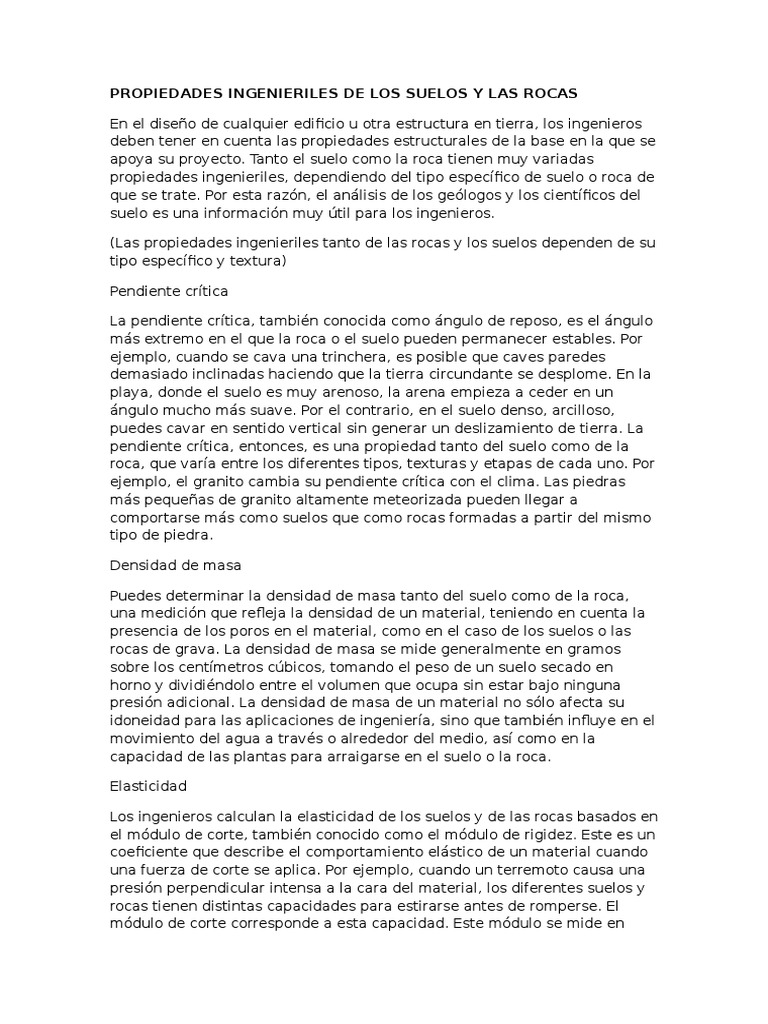 Propiedades Ingenieriles de Los Suelos y Las Rocas | PDF | Roca ...