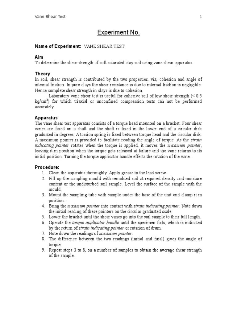 Vane Shear Test | PDF | Strength Of Materials | Torque