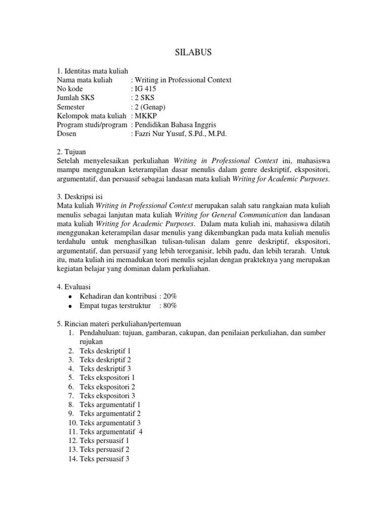 Syllabus WRITING Course | PDF