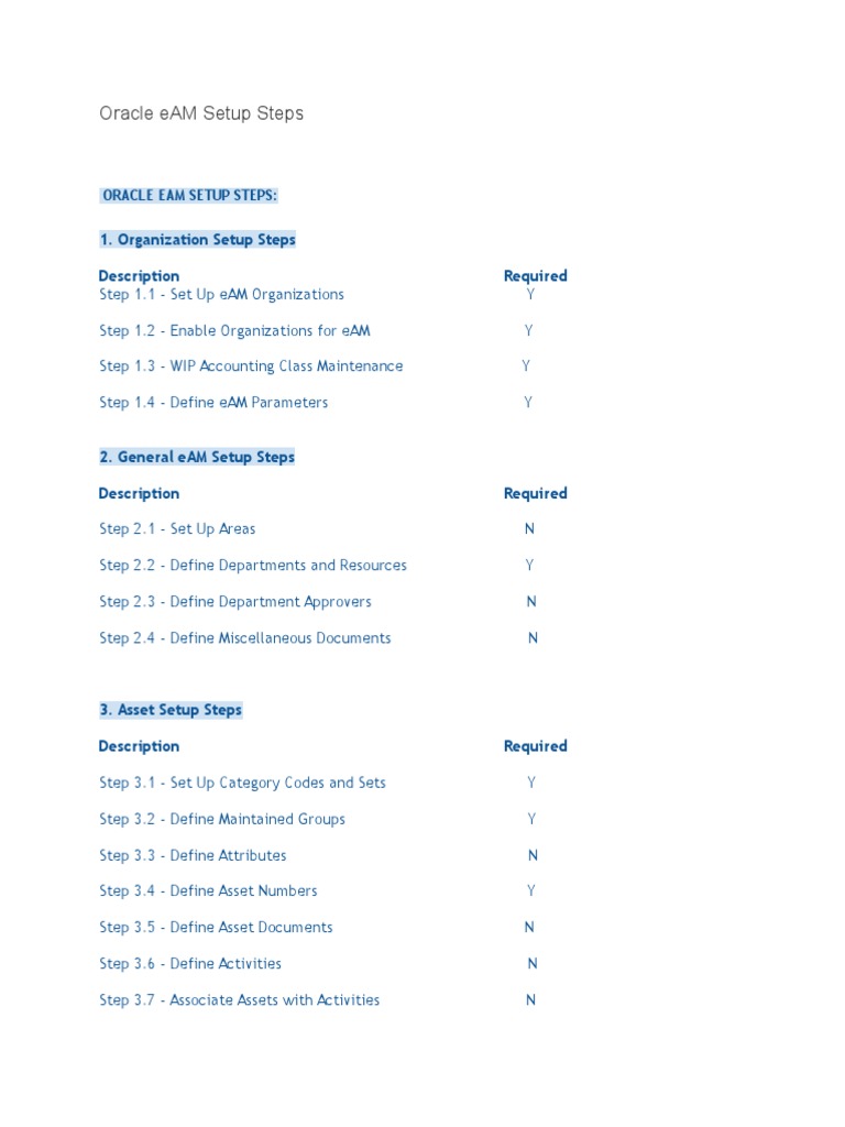 Oracle EAM Setup Steps | PDF