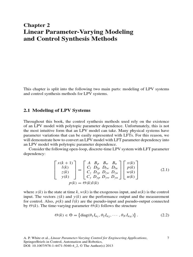 Linear Parameter-Varying Modeling and Control Synthesis Methods | PDF | Control Theory | Matrix ...