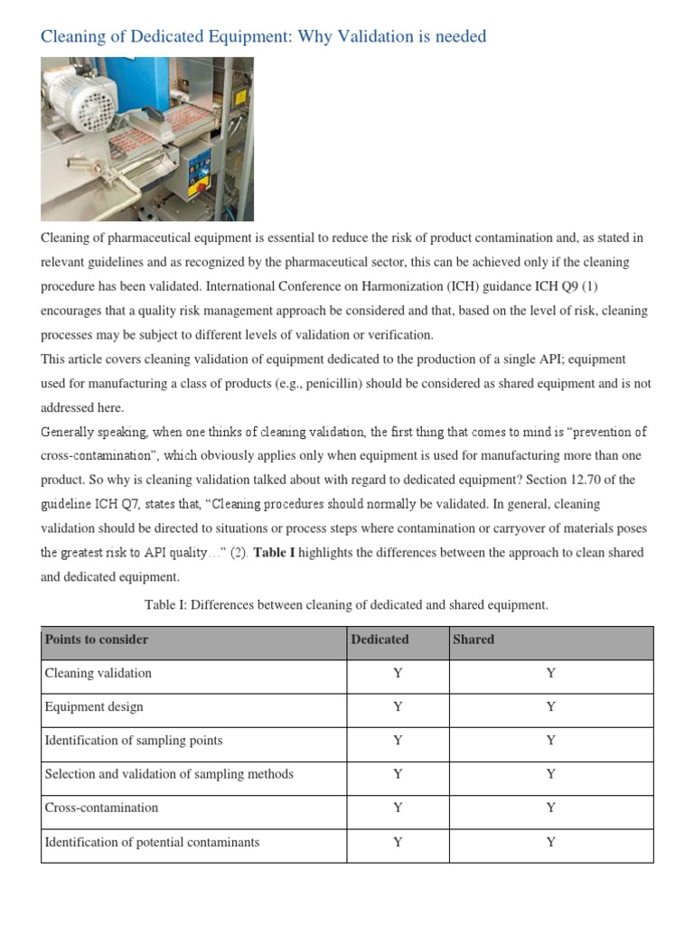 Cleaning Validation for Dedicated Equipment | PDF | Verification And ...