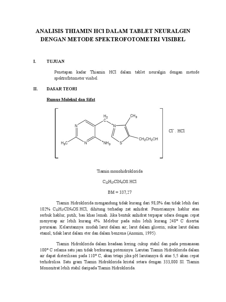 Analisis Vitamin b1 Dalam Tablet Neuralgin Ok LG | PDF