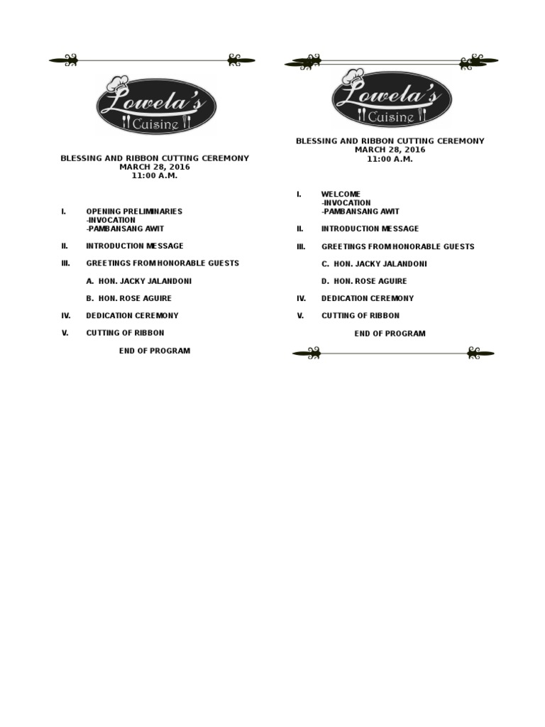 Ribbon Cutting Ceremony Program