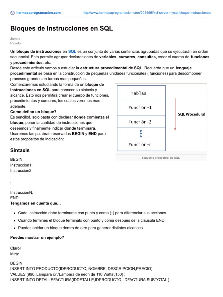 Bloques de instrucciones en SQL.pdf | SQL | Áreas de informática | Prueba gratuita de 30 días ...