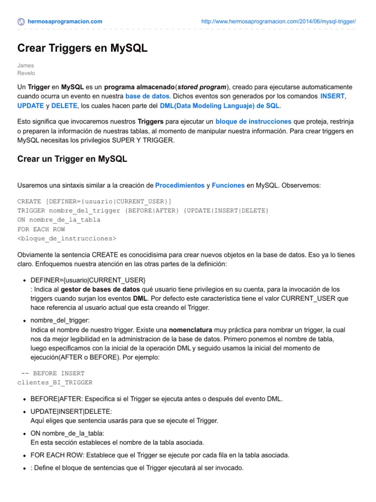 Crear Triggers en MySQL | PDF | Tabla (base de datos) | Datos