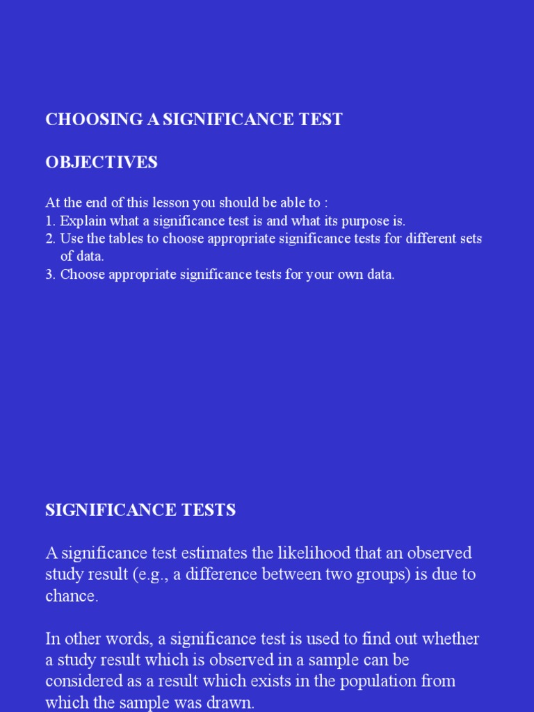 Choosing A Significance Test Objectives | PDF | Statistical Hypothesis ...