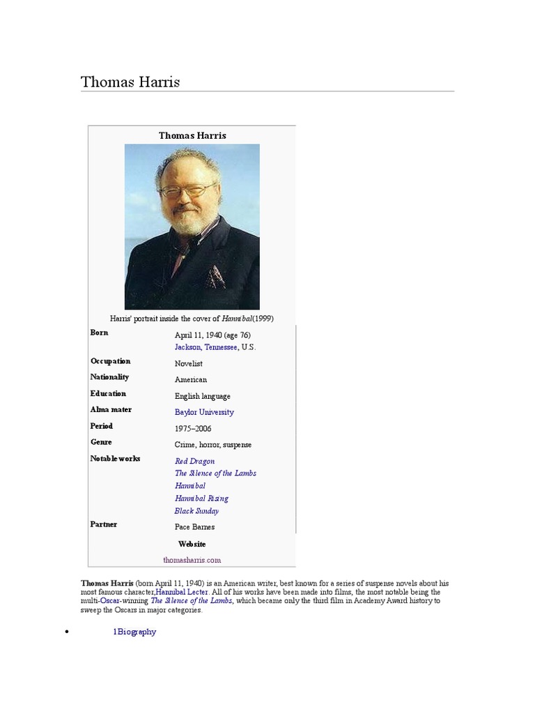 Thomas Harris: Biography and Works | PDF