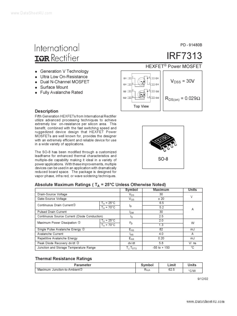 Datasheet - HK f7313 39760 | PDF | Field Effect Transistor | Mosfet