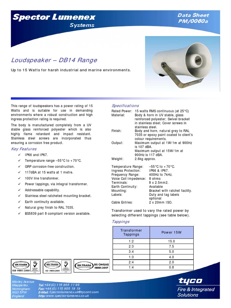 Spector Lumenex: Loudspeaker - DB14 Range | PDF