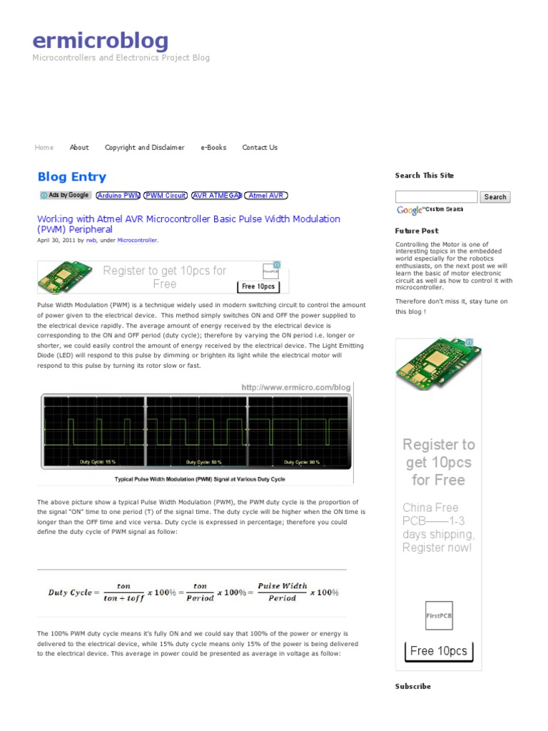 Working With Atmel Avr Microcontroller Basic Pulse Width Modulation Pwm Peripheral
