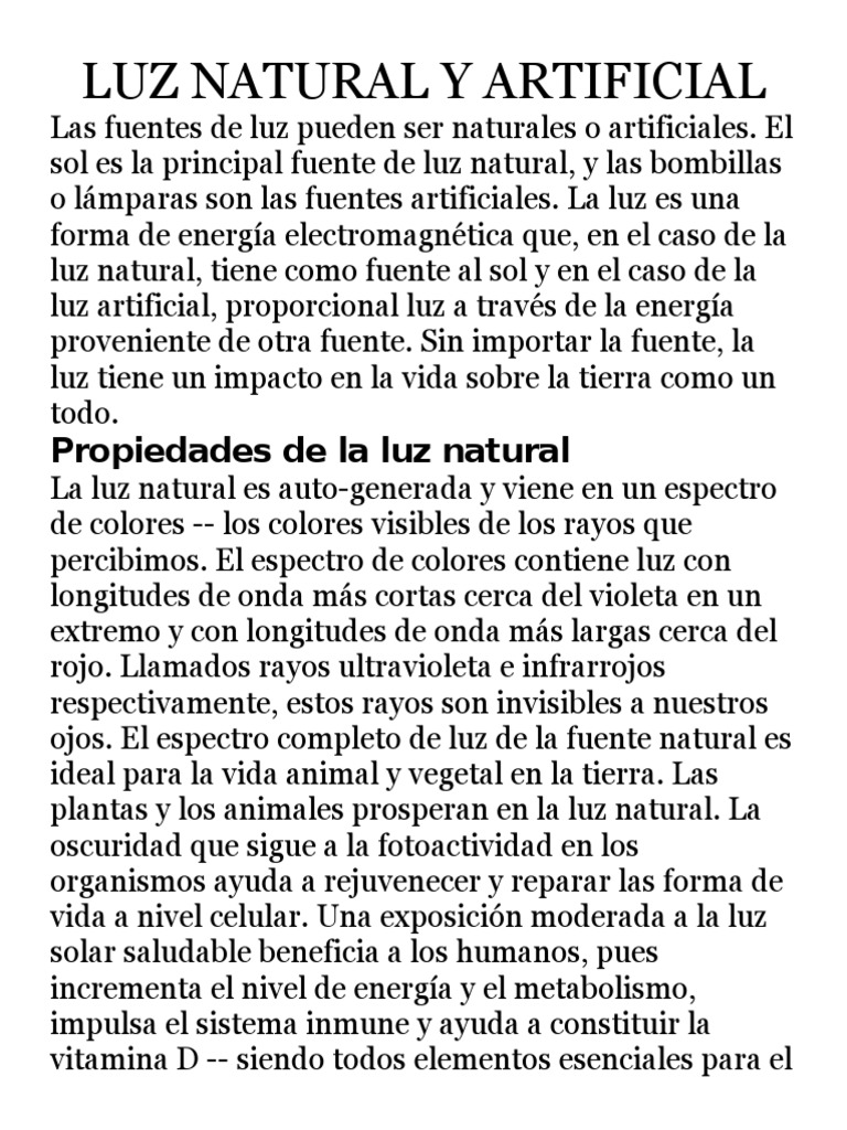 Luz Natural y Artificial | PDF | Ligero | Espectro electromagnético