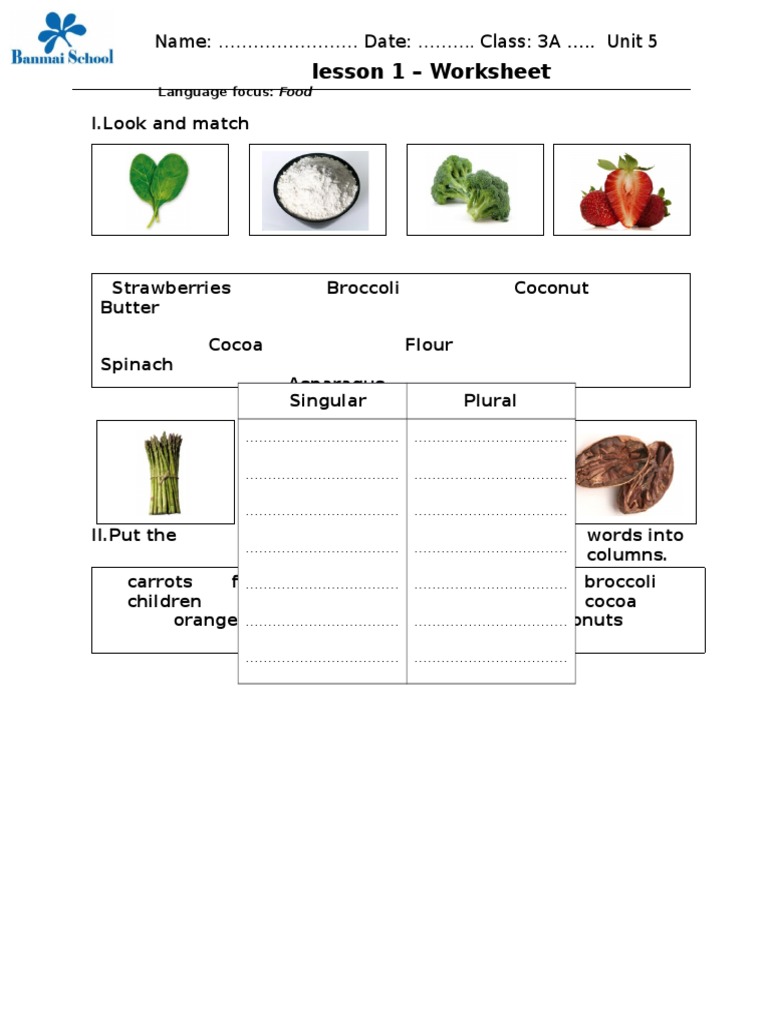 Lesson 1 - Worksheet: Name: Date: . Class: 3A .. Unit 5 | PDF