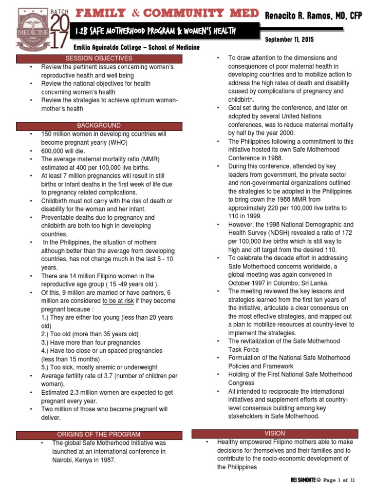 1.2B Safe Motherhood Program & Women's Health PDF | PDF | Maternal Death | Pregnancy