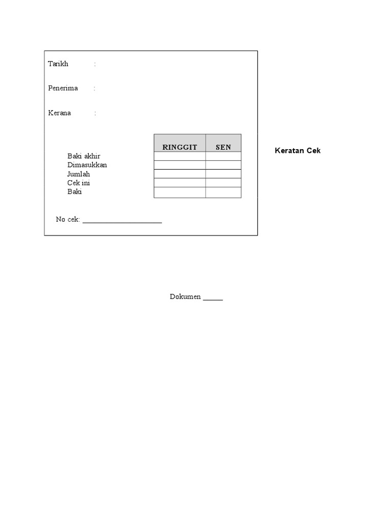Dokumen Perniagaan - Keratan Cek, Nota Debit, Borang Wang Masuk | PDF