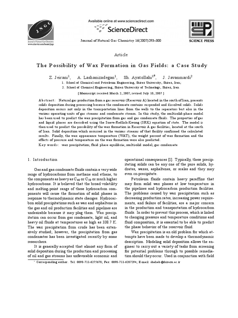 Wax Formation in Gas Fields | PDF | Phases Of Matter | Applied And ...