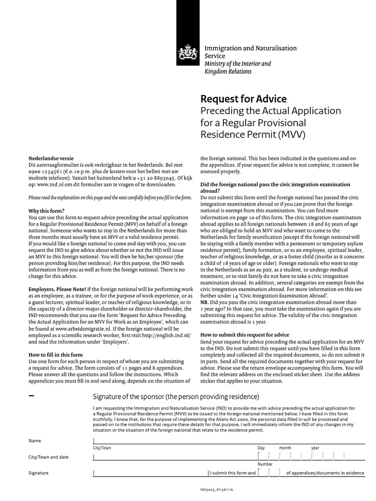 Application For Dutch Provisional Residence Permit MVV | PDF | Identity ...