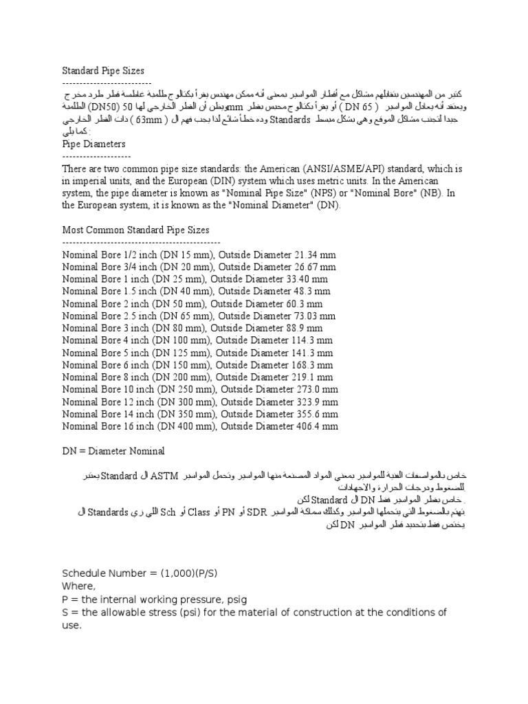 Standard Pipe Sizes | PDF