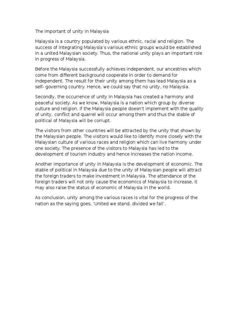 The Important of Unity in Malaysia | PDF