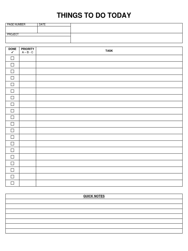 Things to do today tasks list | PDF