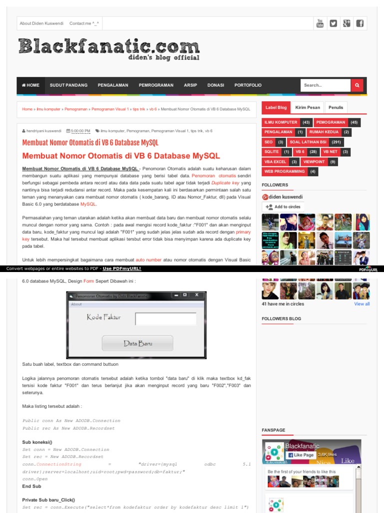 Membuat Nomor Otomatis Di VB 6 Database Mysql | PDF | Karier & Perkembangan | Game & Aktivitas