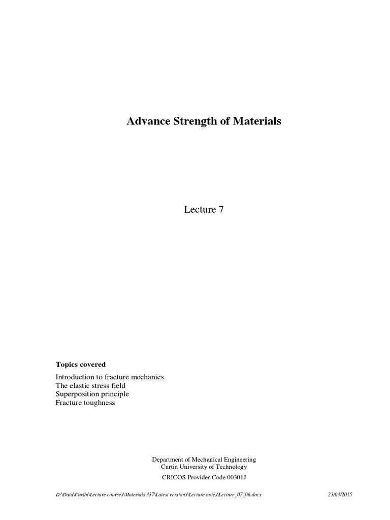 Advance Strength of Materials: Topics Covered | PDF | Fracture ...