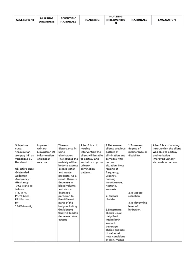 Assessment Nursing Diagnosis Scientific Rationale Planning Nursing ...