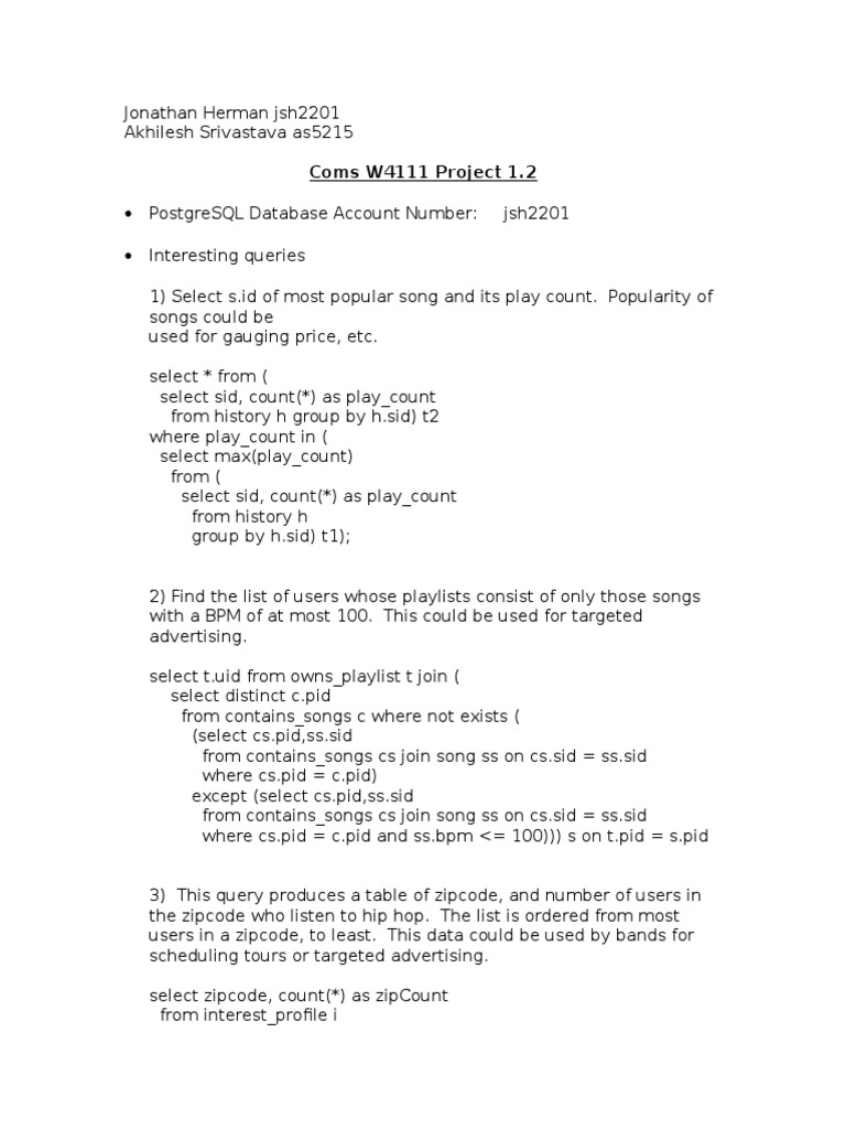 Coms W4111 Project 1.2 | PDF