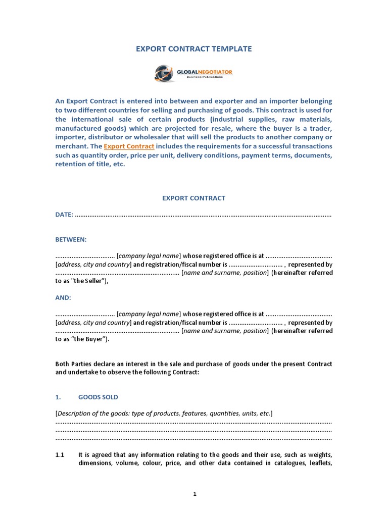 Export Contract Template Sample | PDF | Private Law | Government ...