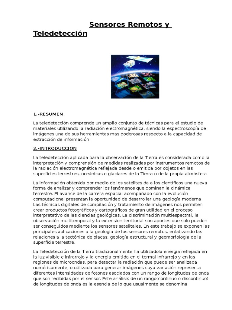 Sensores Remotos en Geología y Teledetección | PDF | Sensores remotos ...