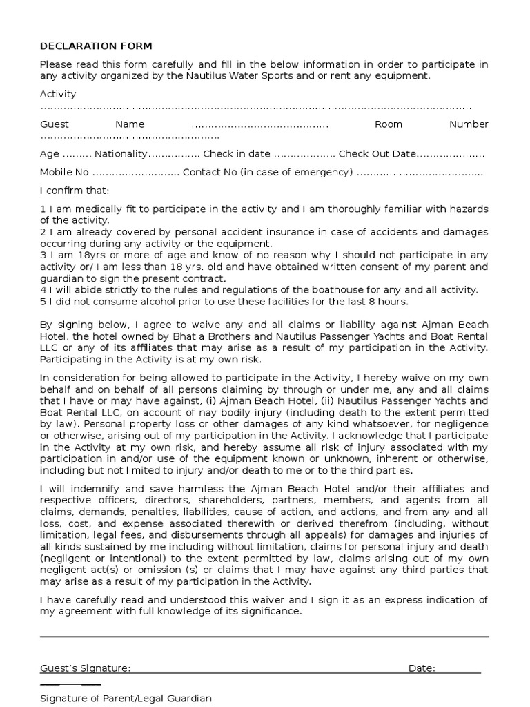 Declaration Form | PDF | Negligence | Damages