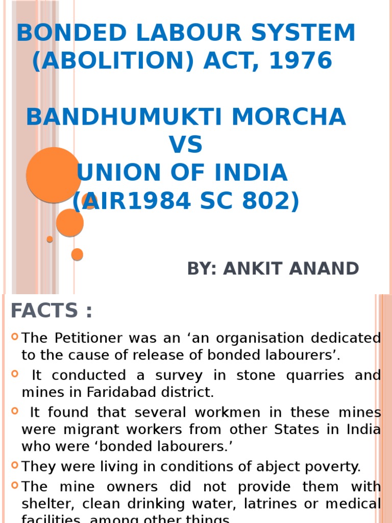 Bonded Labour System (Abolition) Act, Ppt | Public Sphere | Public Law