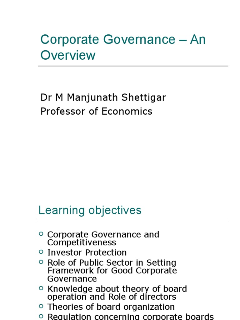 Corporate Governance - An Overview | PDF | Board Of Directors ...