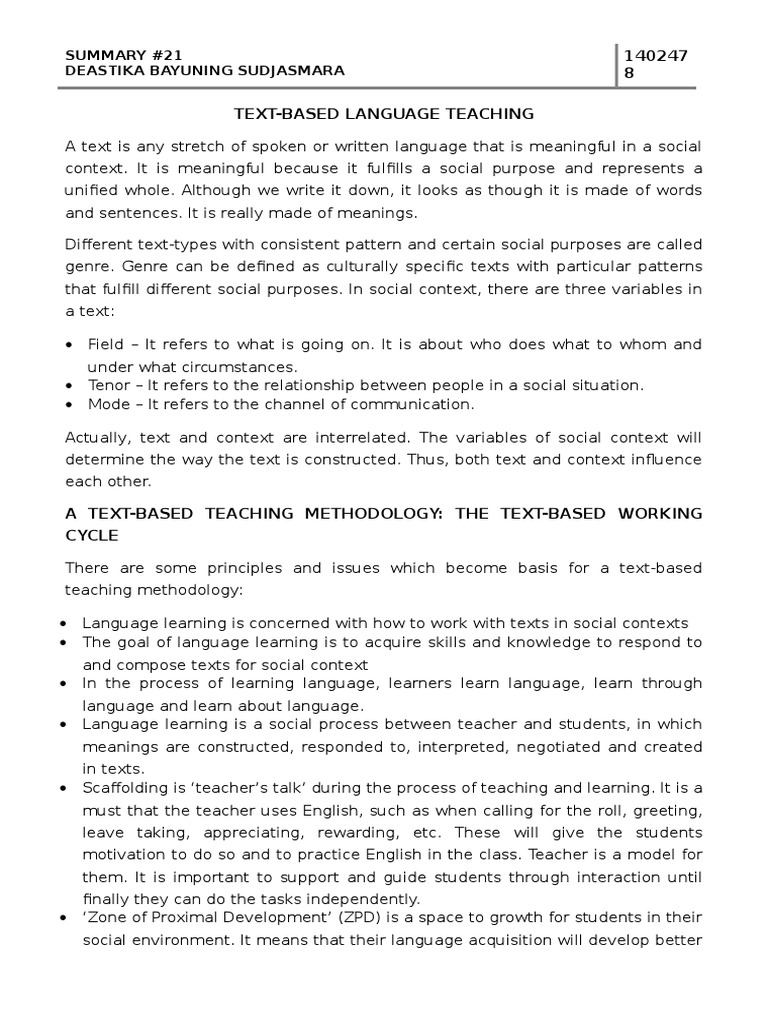 Text-Based Teaching | PDF | Educational Assessment | Language Acquisition