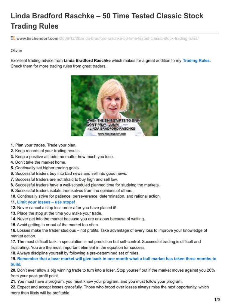 Linda Bradford Raschke 50 Time Tested Classic Stock Trading Rules | PDF ...