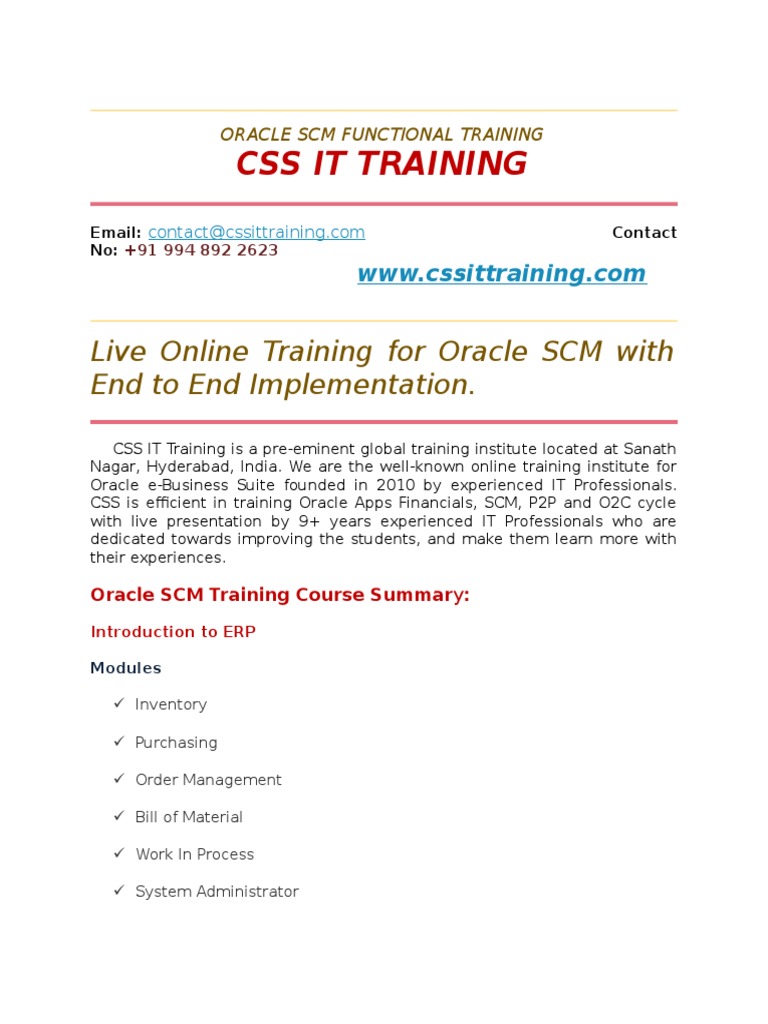 Oracle SCM Functional Online Training With Project | PDF | Enterprise ... Oracle SCM Functional Online Training With Project | PDF | Enterprise ...
