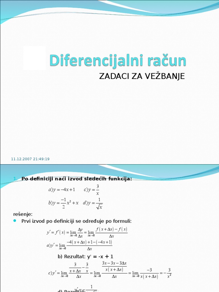 Diferencijalni Racun - Zadaci | PDF