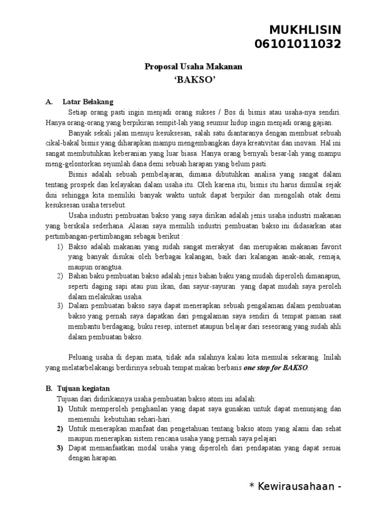 Proposal Usaha Bakso | PDF