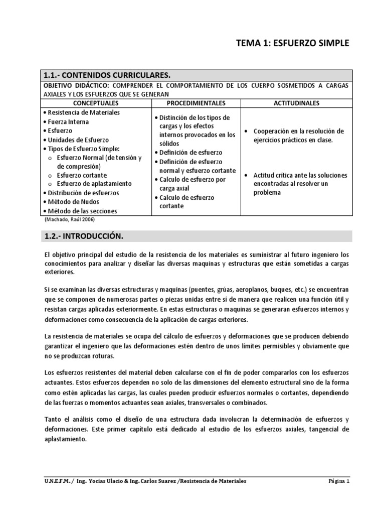 Tema 1 .Esfuerzo Simple | PDF | Resistencia de materiales | Estrés ...