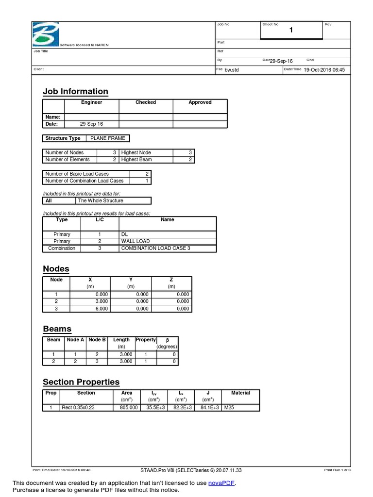 Job Information: Engineer Checked Approved | PDF