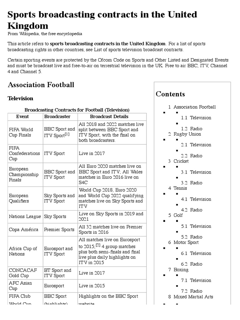 UK Sports Broadcast Contracts | PDF | Premier League